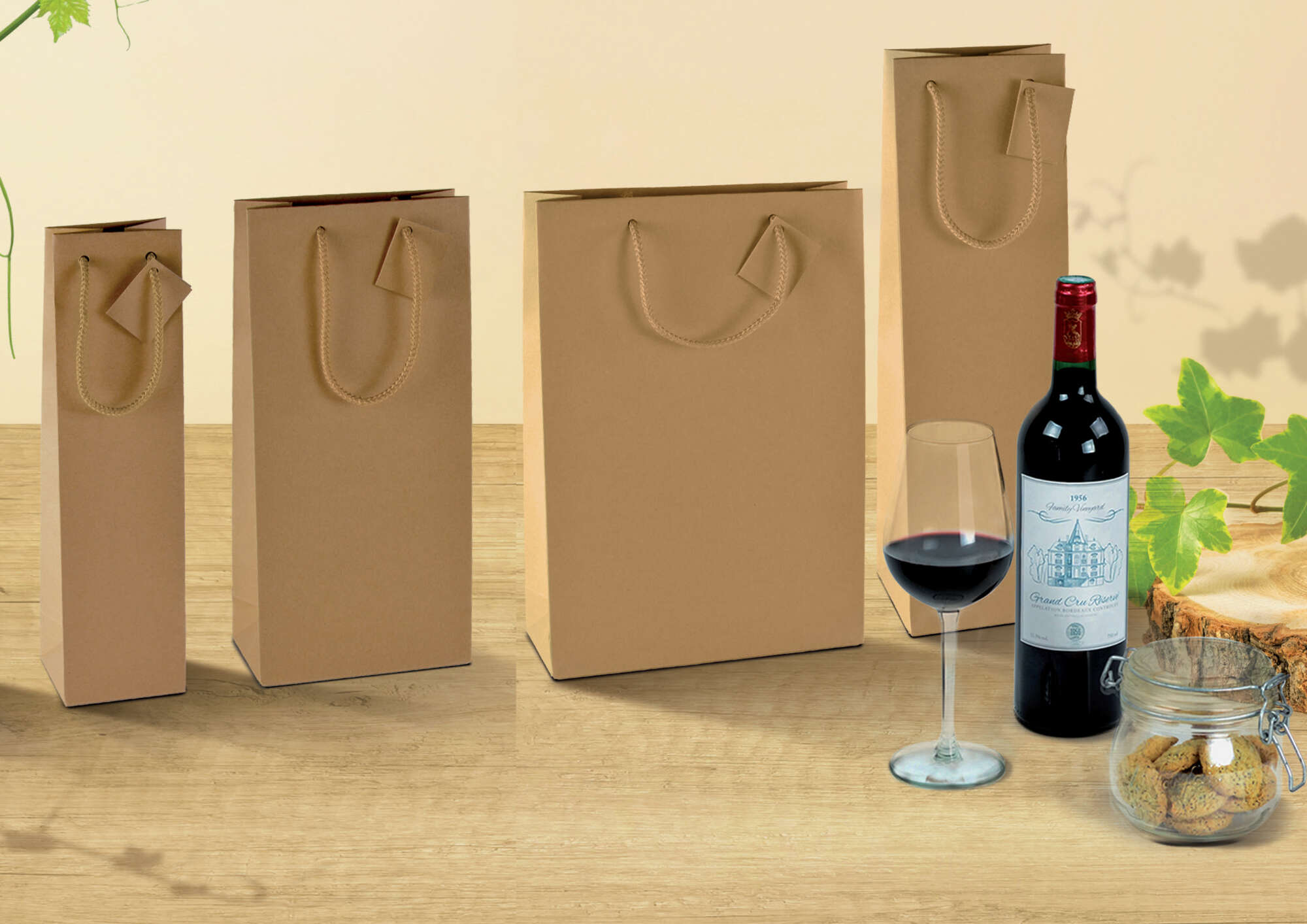 Bottles packaging and terroir's products Kraft bags : Natural bags ...